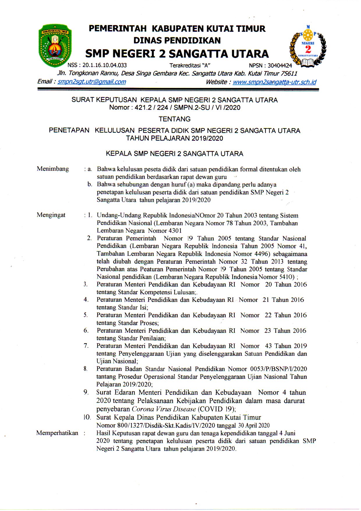 PENGUMUMAN KELULUSAN SMPN 2 SANGATTA UTARA 2020 | SMPN 2 SANGATTA UTARA PENGUMUMAN KELULUSAN SMPN 2 SANGATTA UTARA 2020 | SMPN 2 SANGATTA UTARA